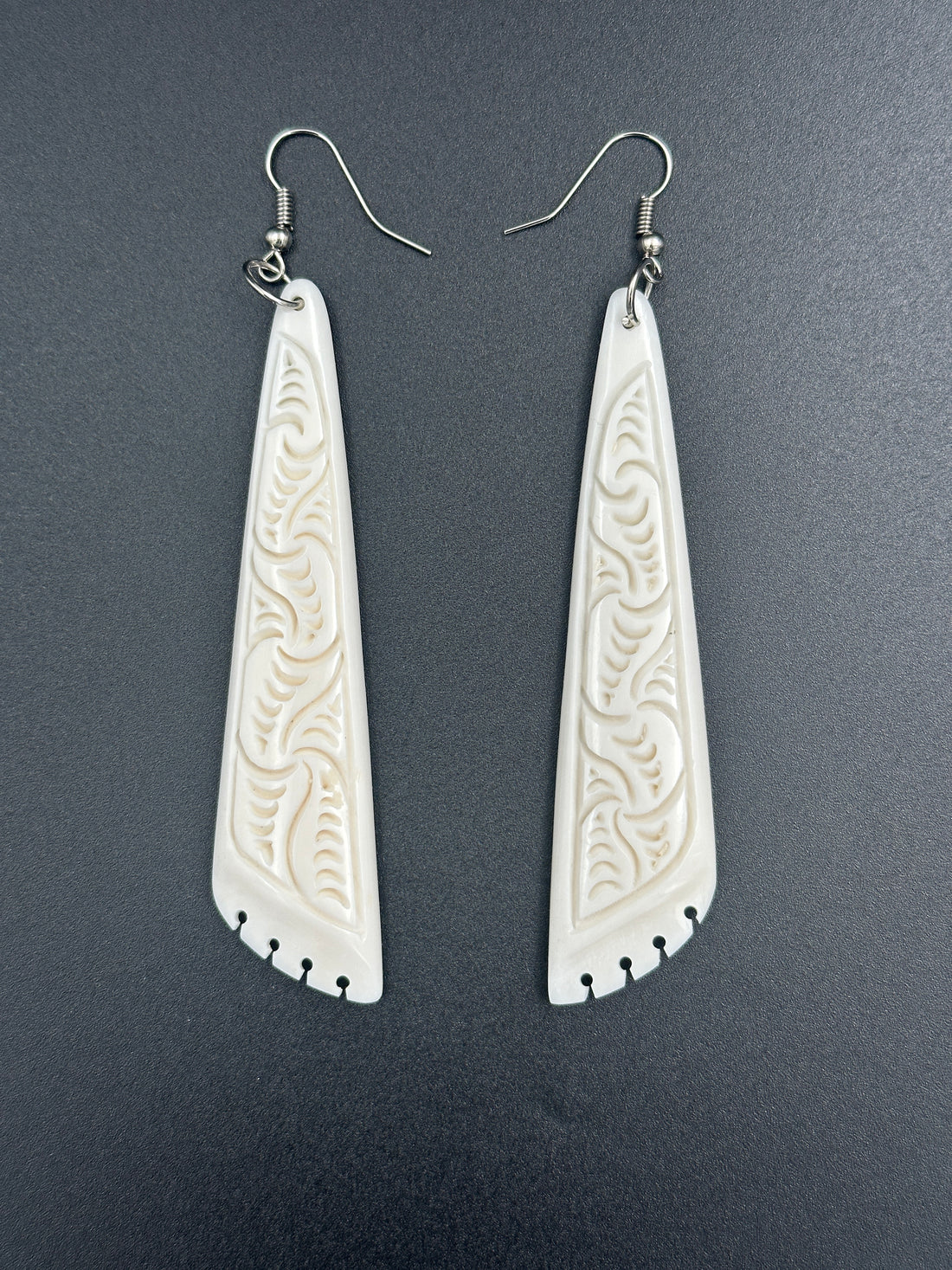 Koru Bone Earrings 75mm x 20mm – Māori by Design